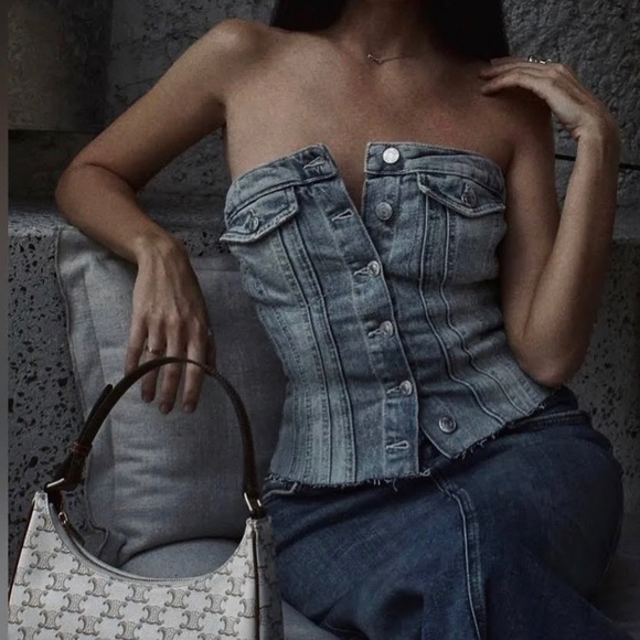 Zara | Tops | Zara Trf Corset Style Light Blue Denim Top | Poshmark